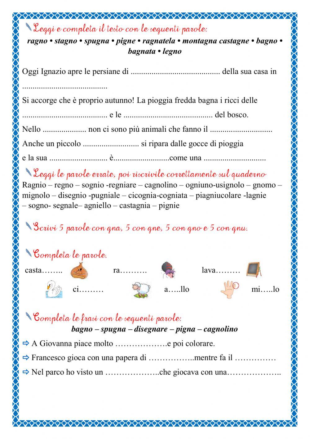 Completa le parole online worksheet | Live Worksheets