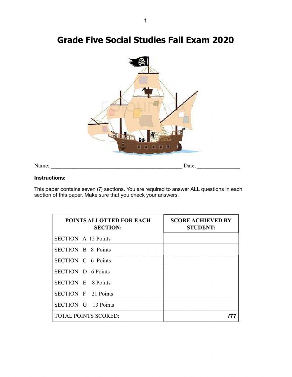 G5 Social Studies Fall Exam online exercise for | Live Worksheets