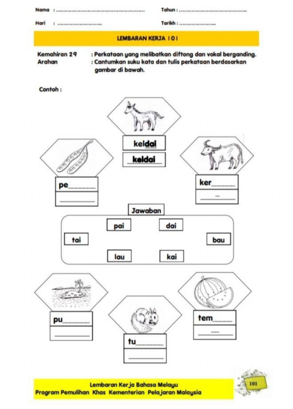 Perkataan Diftong dan Vokal Berganding (Lembaran Kerja 101) online ...