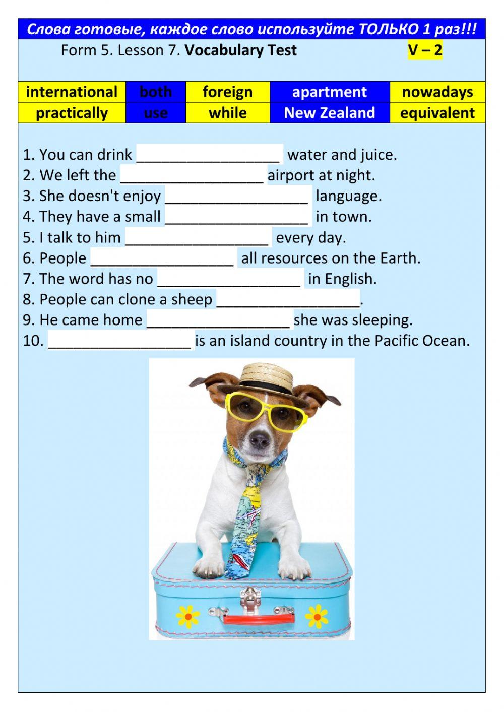 Form 5. Lesson 7. Vocabulary Test. V-2 worksheet | Live Worksheets