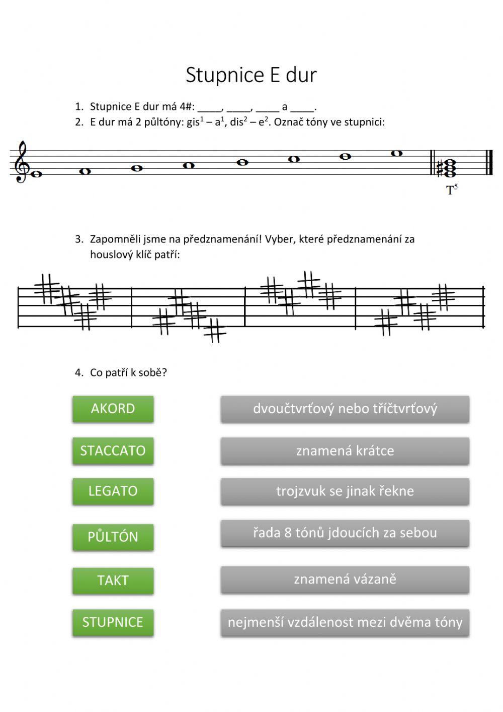 Stupnice E dur | Free Interactive Worksheets | 506914