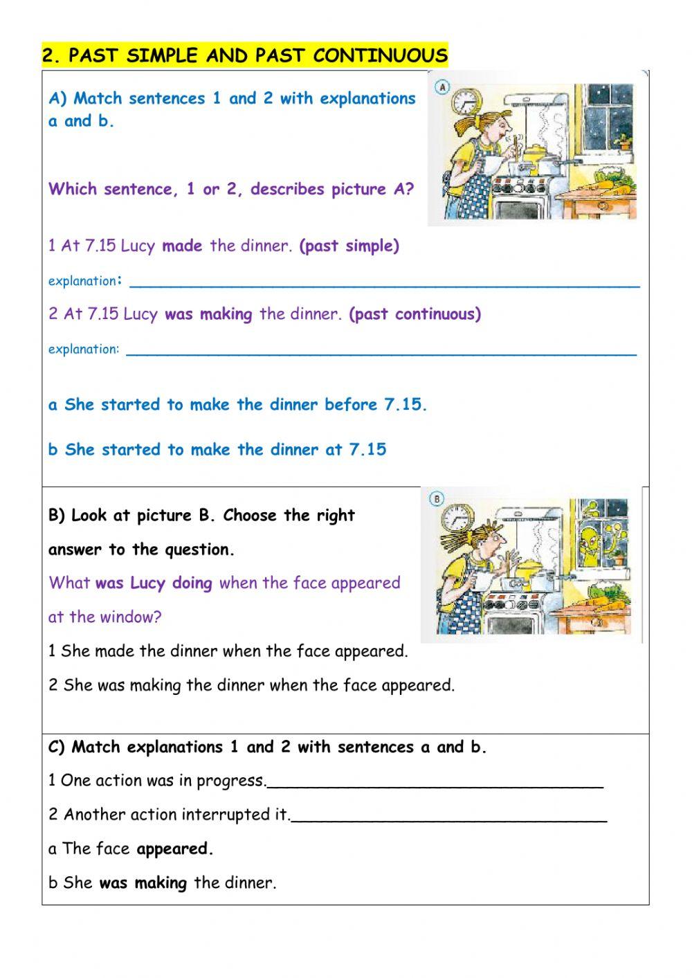 Present-past simple continuous worksheet | Live Worksheets