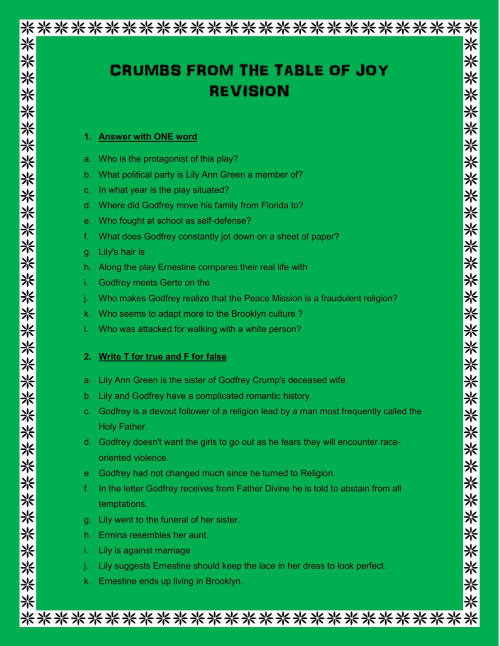 CRUMBS FROM THE… | Free Interactive Worksheets | 6239391