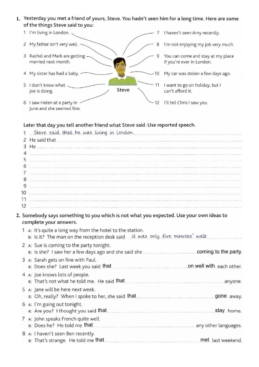 Reported speech ex. 1-5 B1 1634 | juratesip | Live