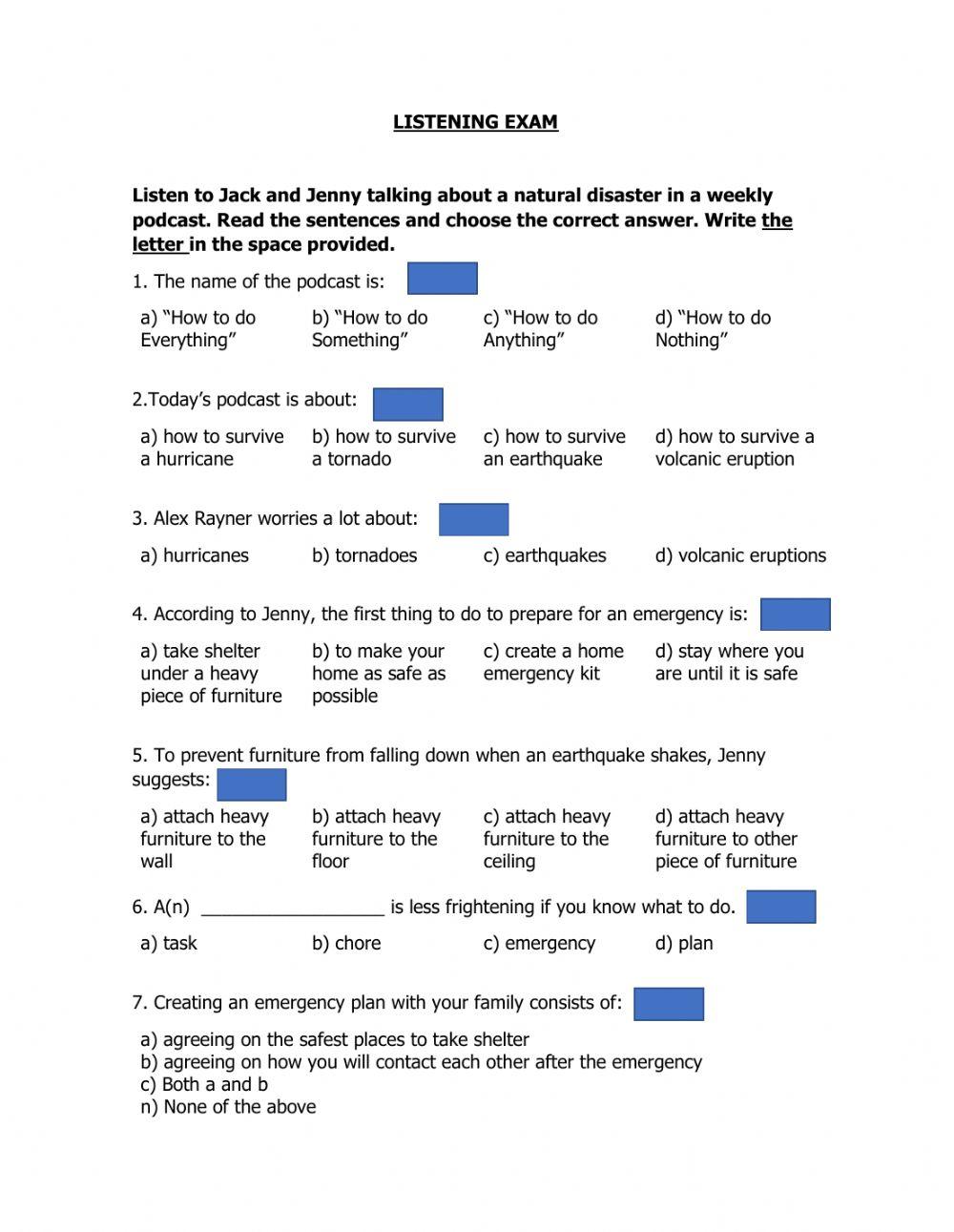 Listening Exam 5th November worksheet | Live Worksheets