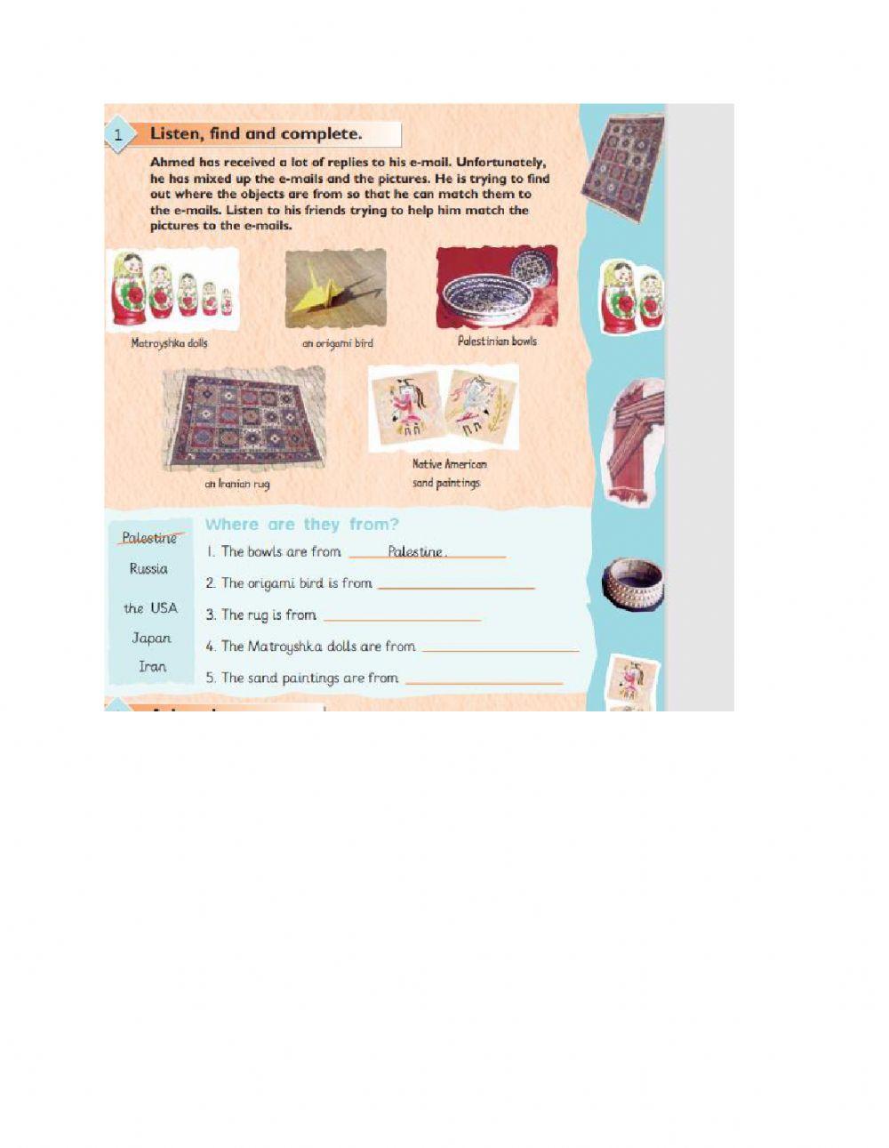 Listen, find and complete worksheet | Live Worksheets