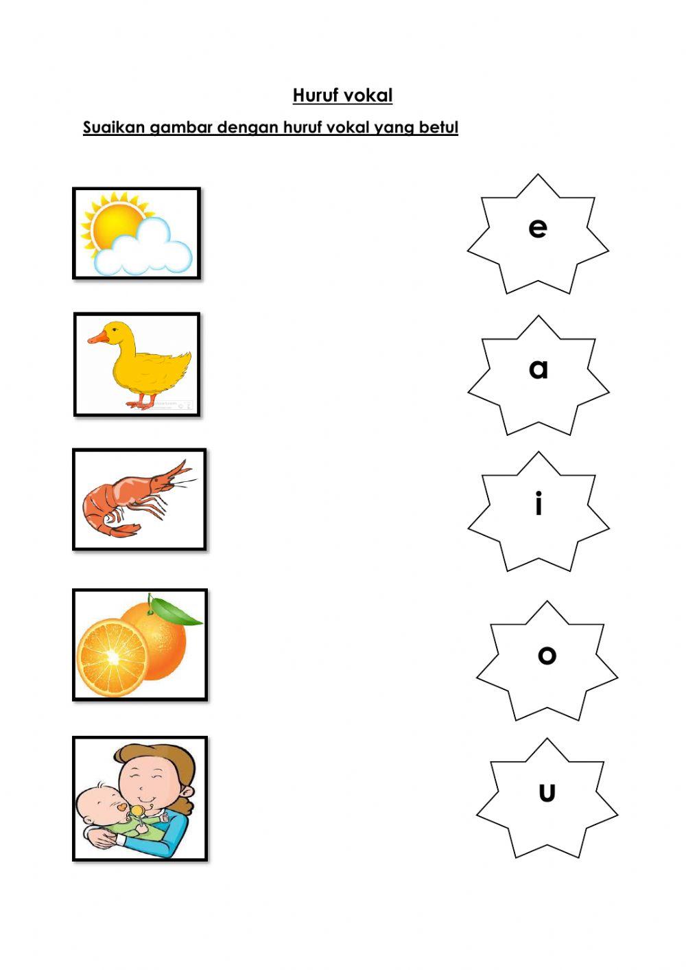 Huruf vokal 1 interactive worksheet | Live Worksheets