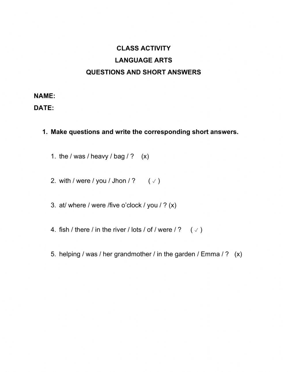 was were questions and short answers. online exercise for | Live Worksheets