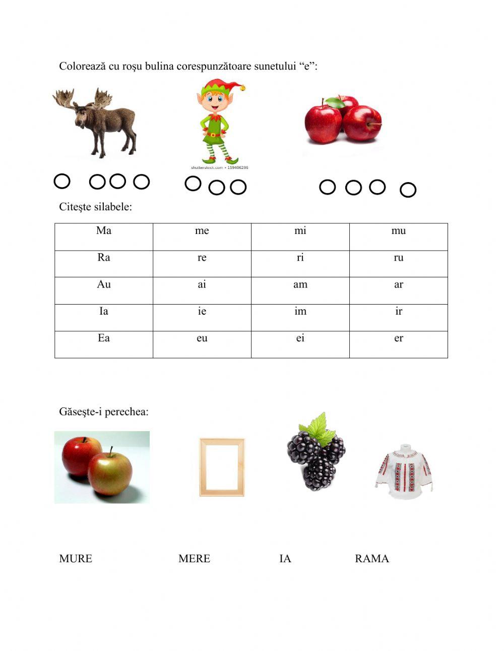 Sunetul si litera E worksheet | Live Worksheets
