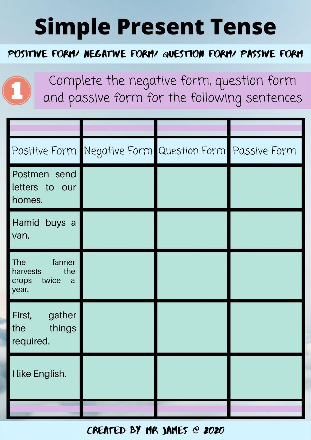 Simple Present Tense (Exercise 2) worksheet | Live Worksheets