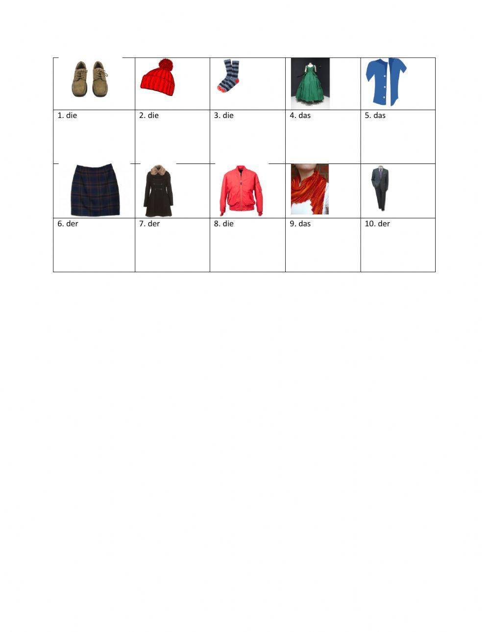 Kleider A1 worksheet | Live Worksheets