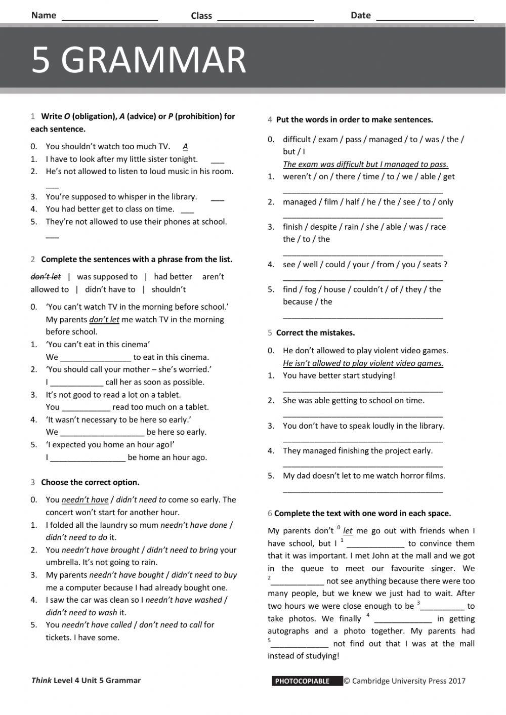 Think 4 Unit 5 Grammar 4431061 | Evanthia Zacharia | Live