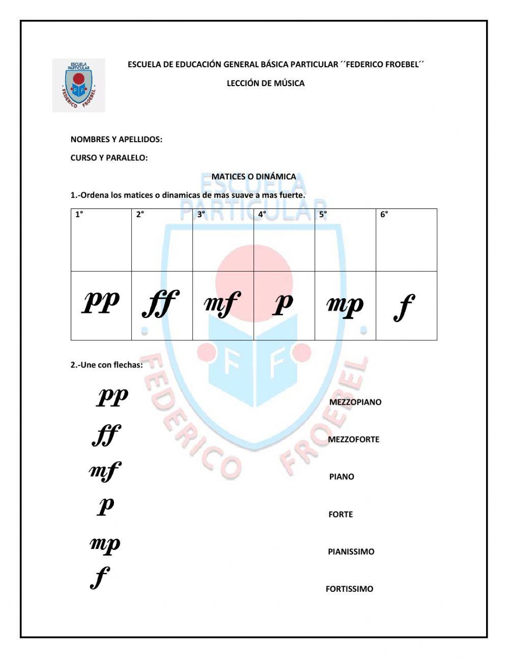 Matices musical… | Free Interactive Worksheets | 508325