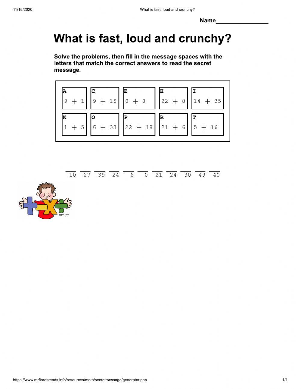 What is fast, loud and crunchy? worksheet | Live Worksheets
