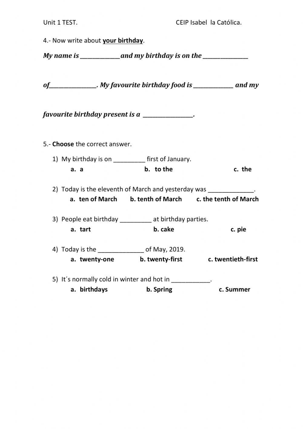 Unit 1 Test worksheet | Live Worksheets