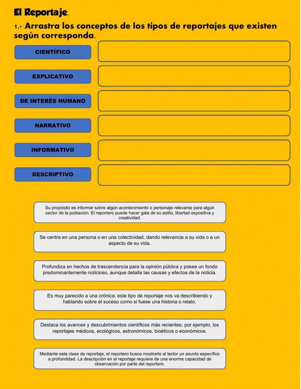 Tipos de reportajes online exercise for | Live Worksheets