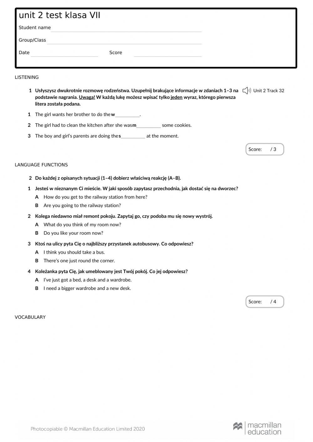 klasa 7 unit 2 … | Free Interactive Worksheets | 6241691