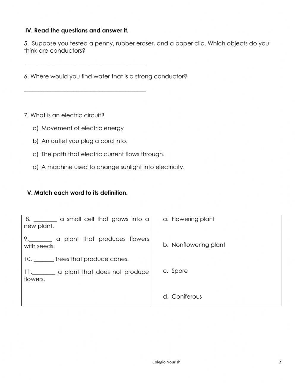 Science Exam NOV worksheet | Live Worksheets