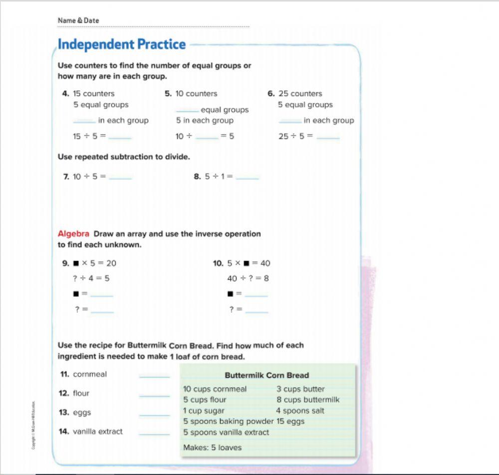 Lesson 5 Divide by 5 worksheet | Live Worksheets