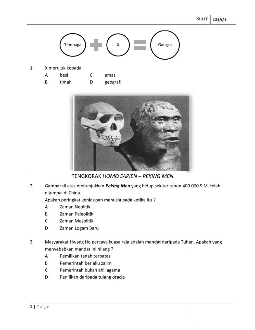 Sejaraj Kertas 1 worksheet | Live Worksheets