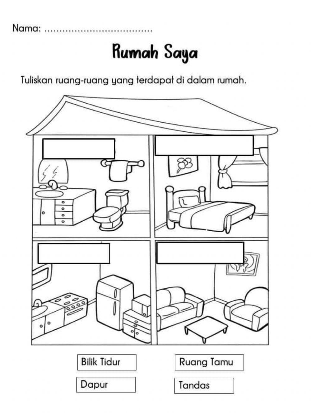 Mengenal ruang rumah worksheet | Live Worksheets