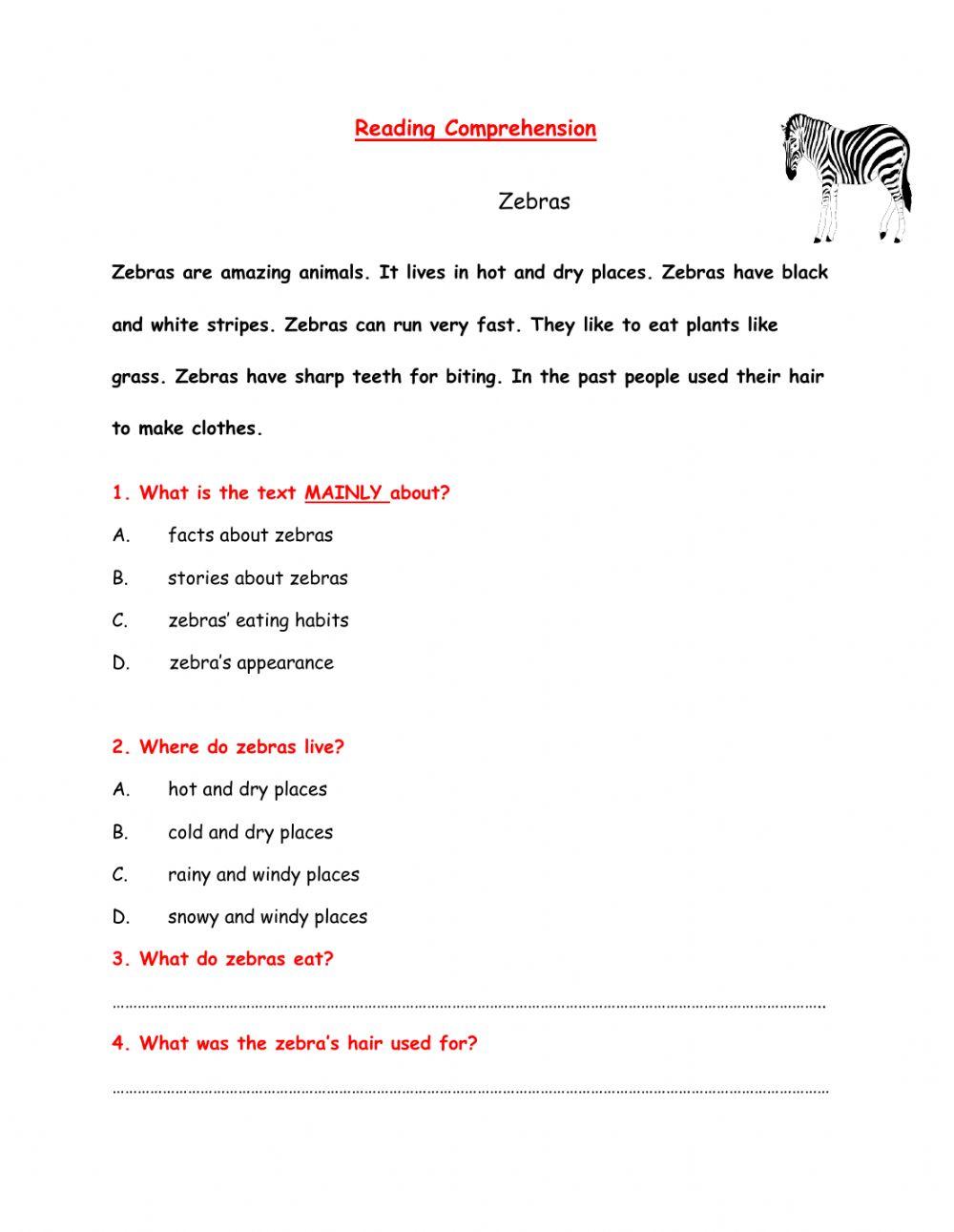 Reading Four worksheet | Live Worksheets