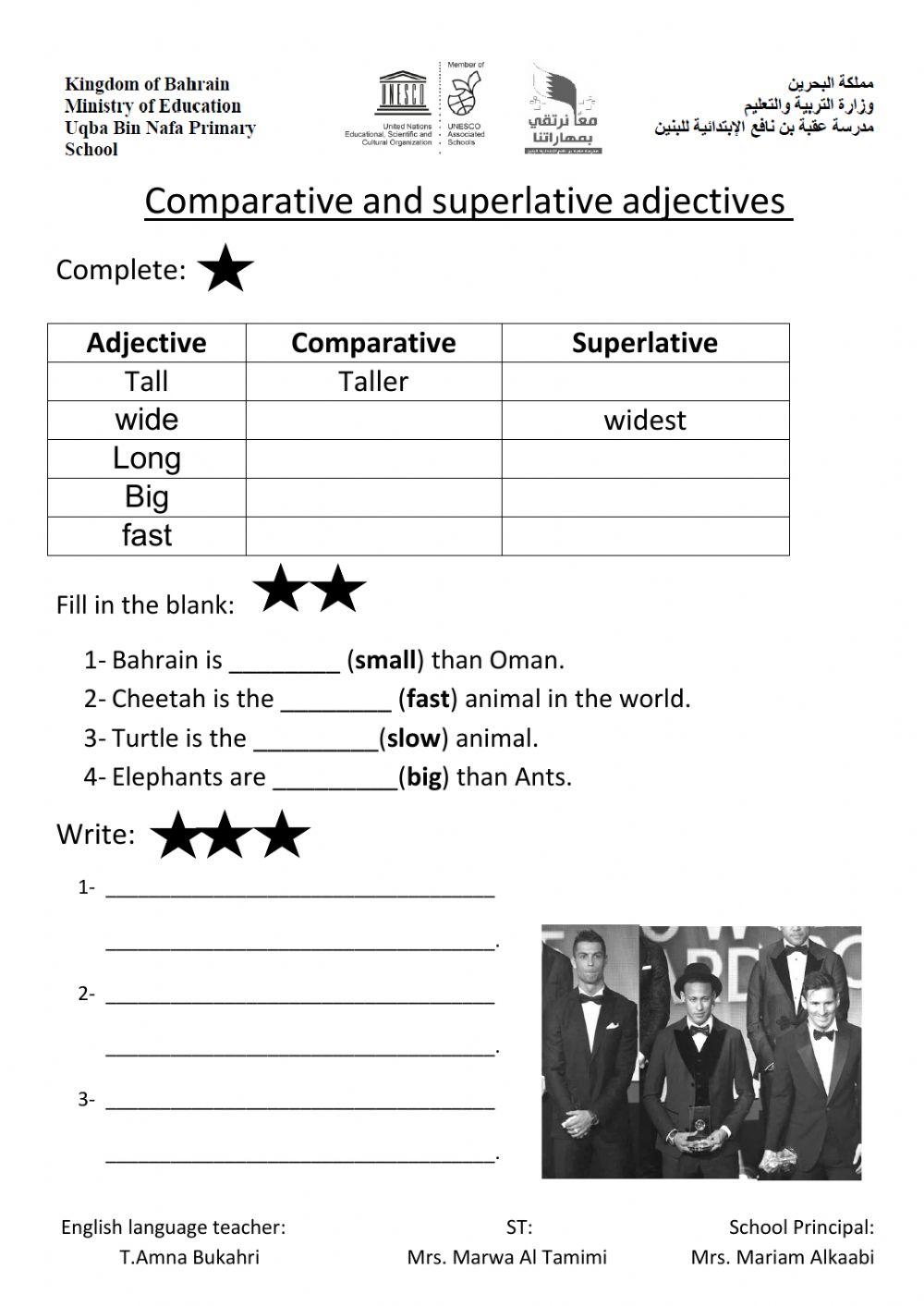 Comparative and Superlative adjectives interactive activity for Grade 5 ...