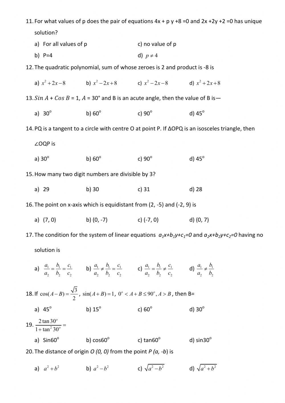 Class X, CBSE M… | Free Interactive Worksheets | 510202
