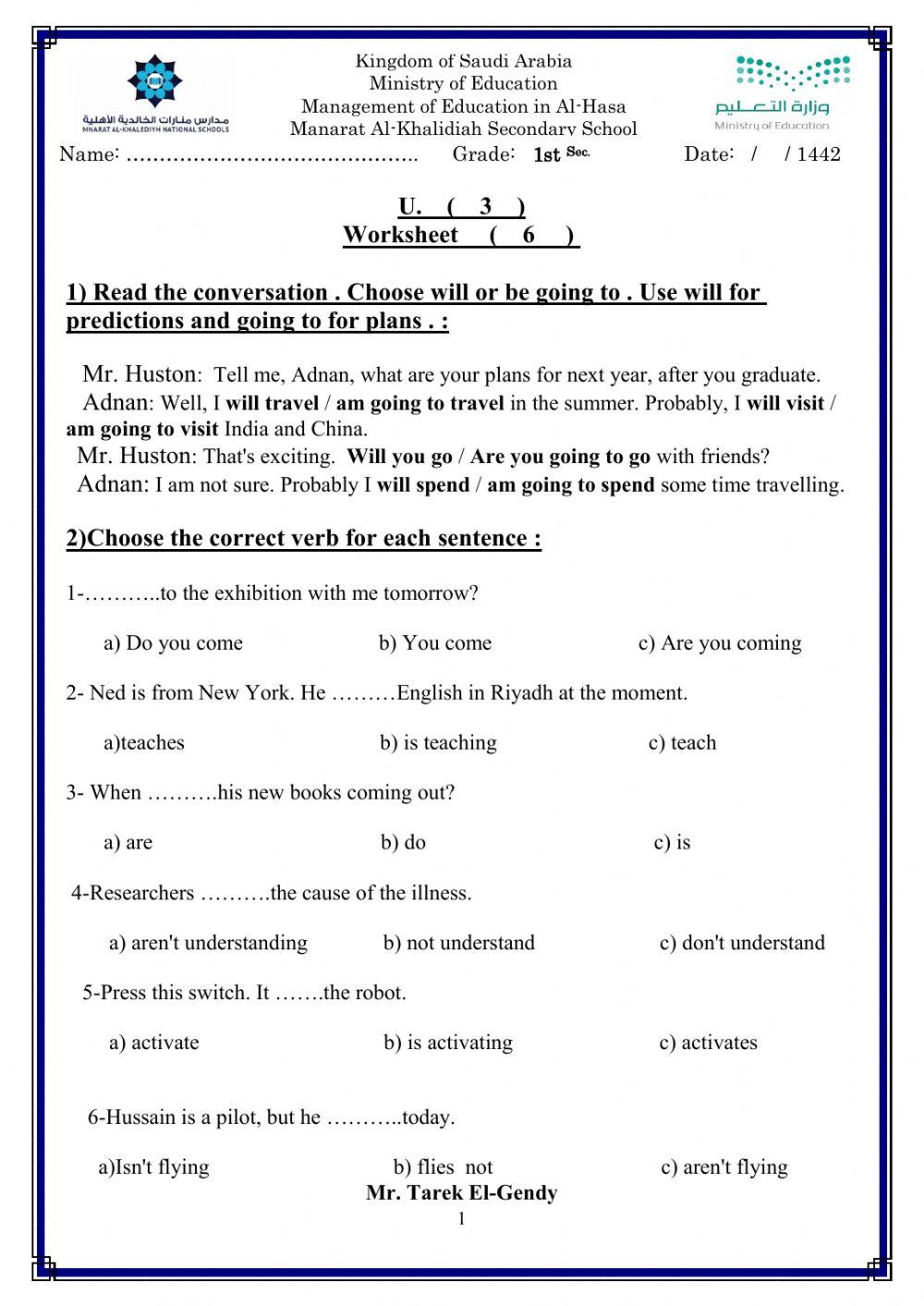 Mega Goal 1 U.(3 , 4 ) Revision worksheet | Live Worksheets