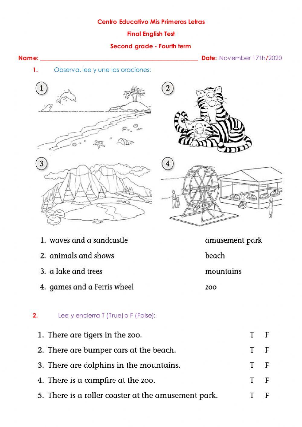 English Test - Second level worksheet | Live Worksheets