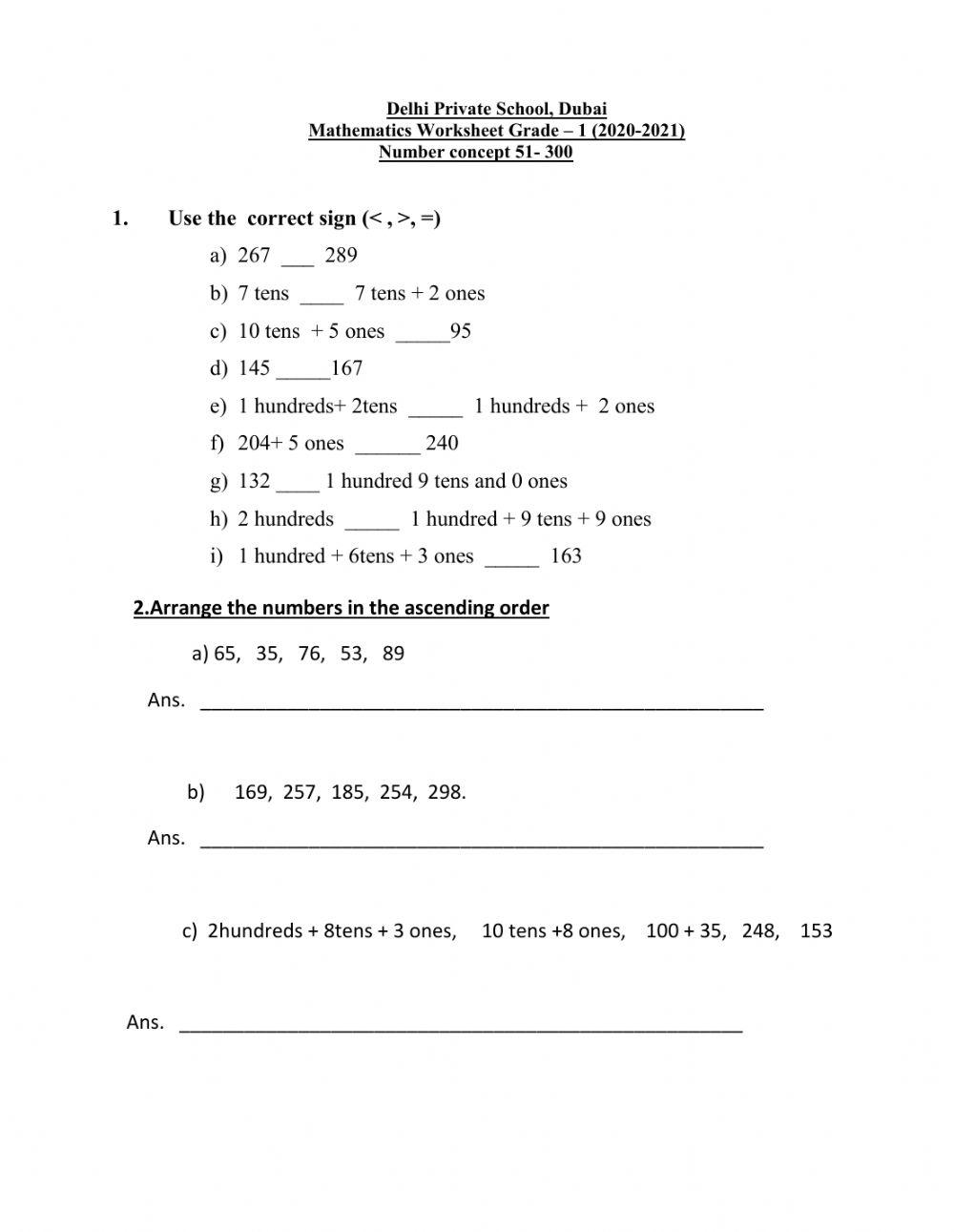 Number names till 300 interactive worksheet | Live Worksheets