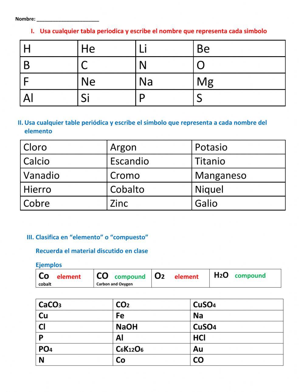 Elementos y Compuestos online exercise for | Live Worksheets