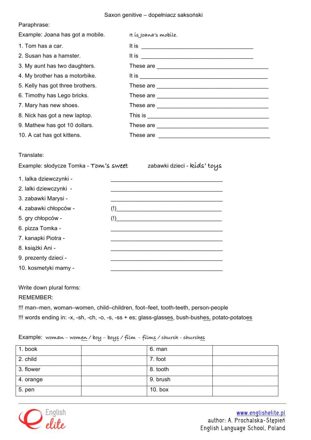 saxon genitive 6243855 | Aneta Bunia | Live Worksheets