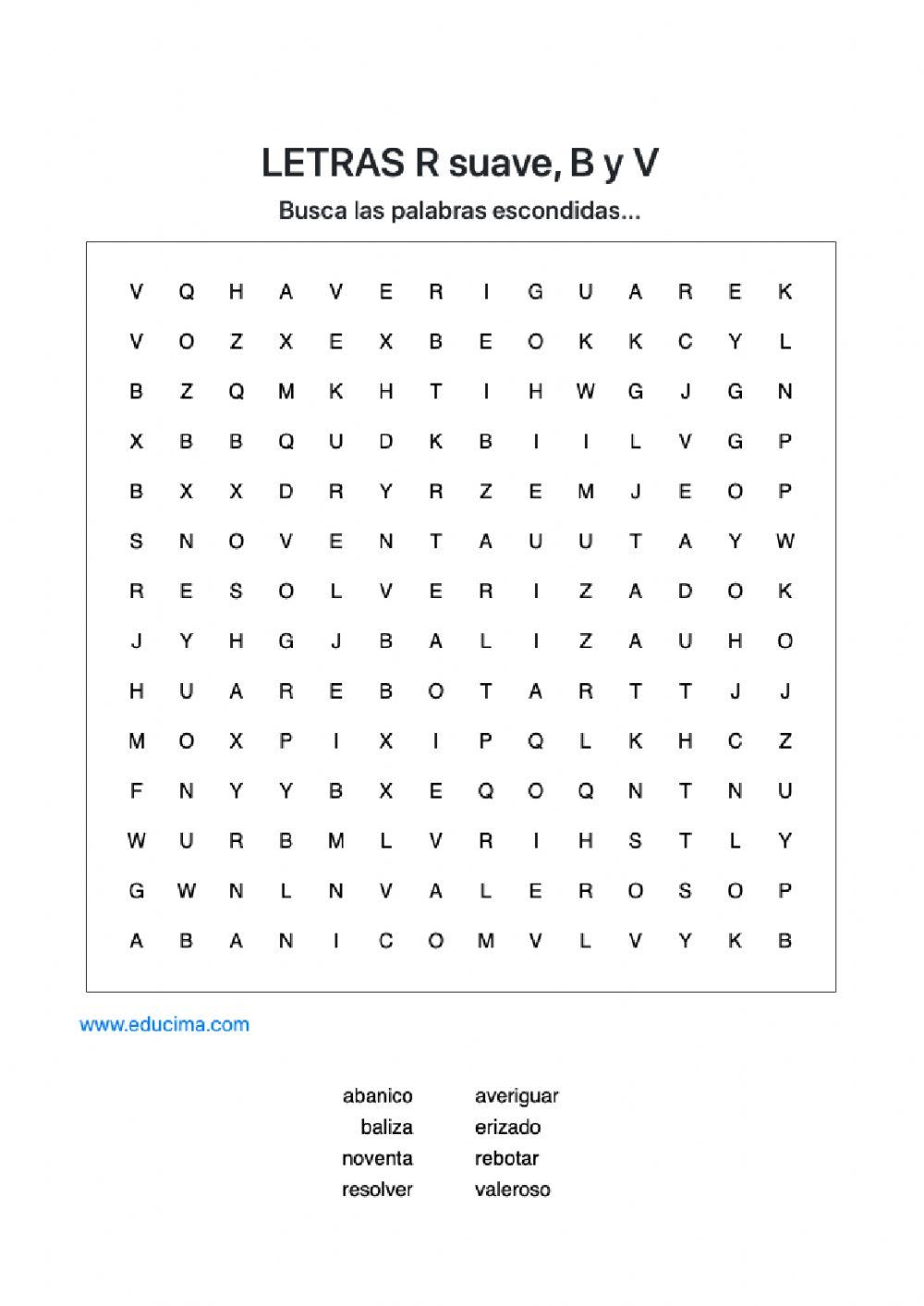 Sopa Letras R suave, B y V worksheet | Live Worksheets