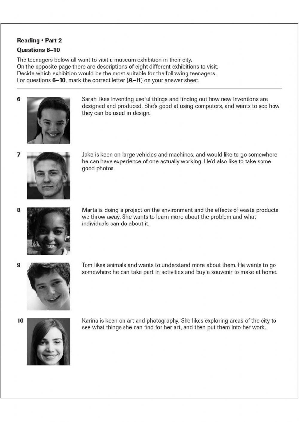 PET CAMBRIDGE - READING TEST online exercise for | Live Worksheets