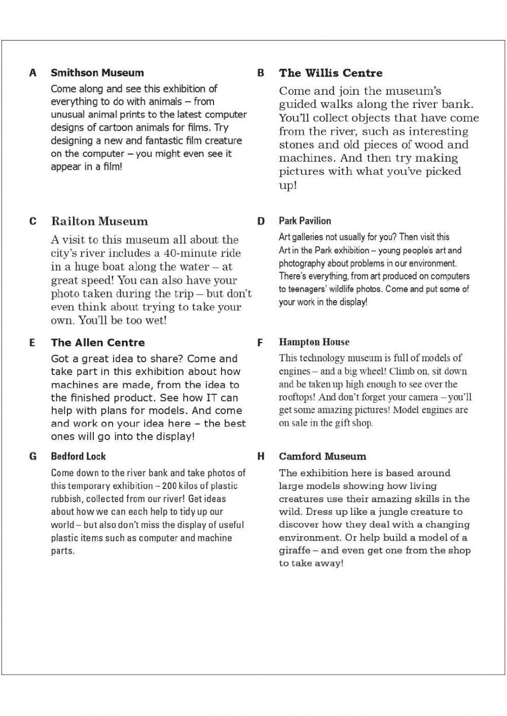 PET CAMBRIDGE - READING TEST online exercise for | Live Worksheets