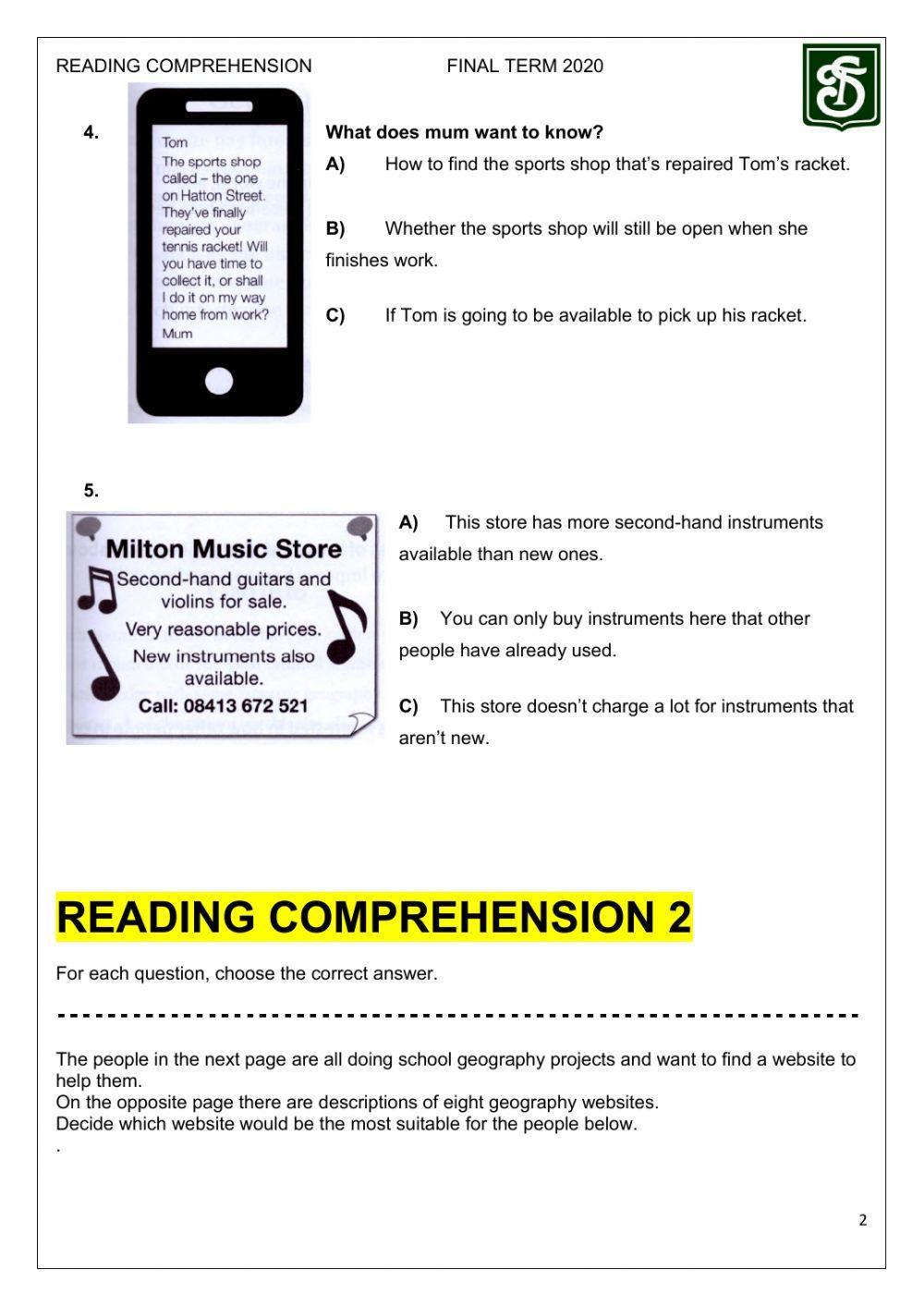 512334 | Reading Comprehension B - Final Term - Level 2