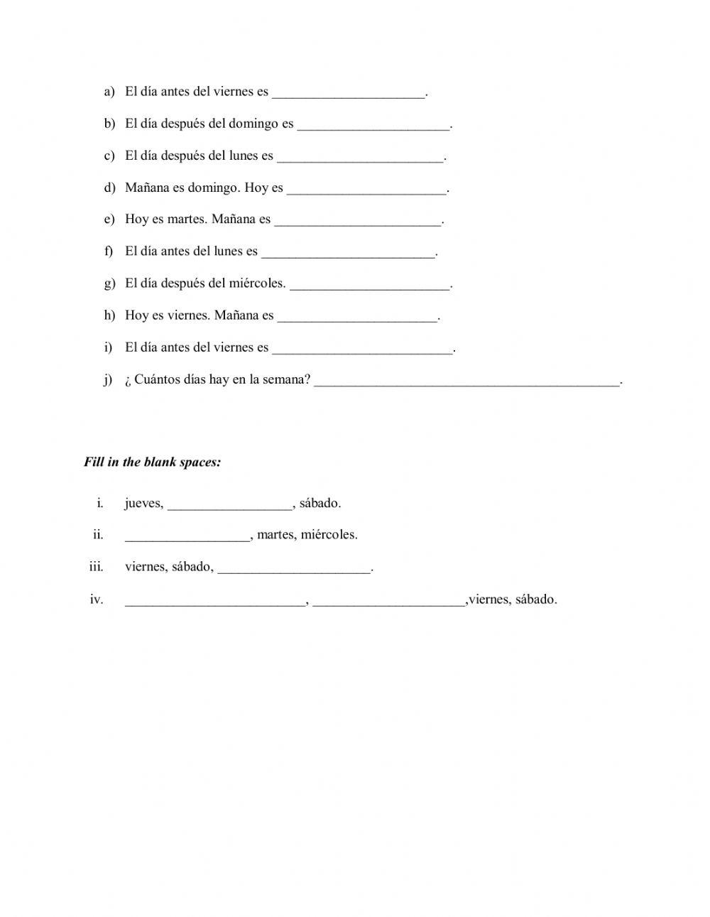 Los días de la … | Free Interactive Worksheets | 512670