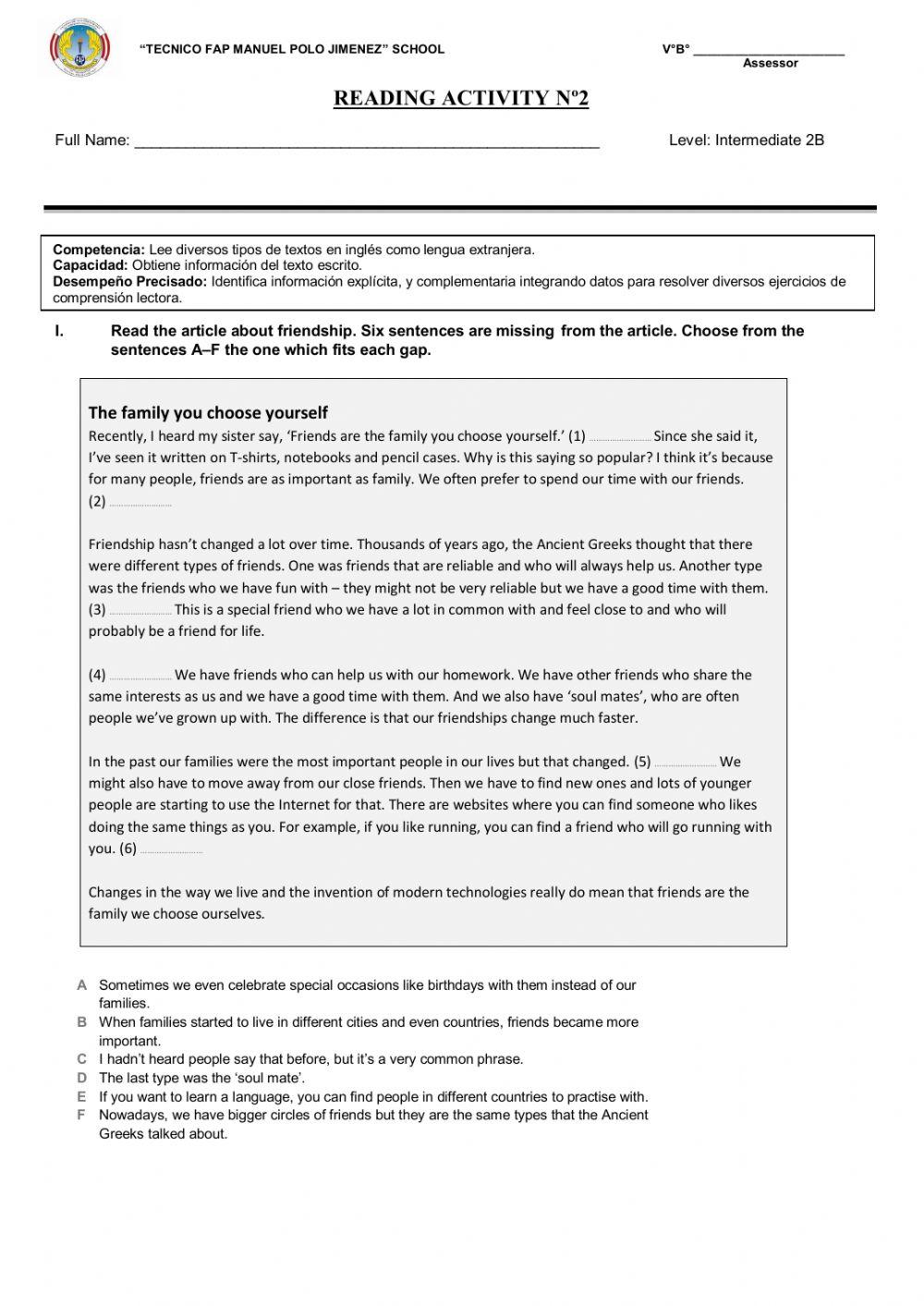 Reading activity nº2 worksheet | Live Worksheets