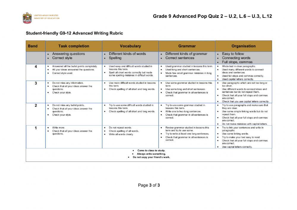 Grade 9 adv writing practice worksheet | Live Worksheets