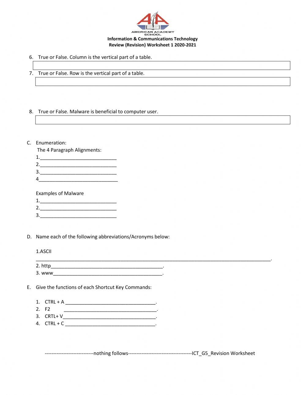ICT Revision Grade 5 1852 | Mary Grace D Agngarayngay