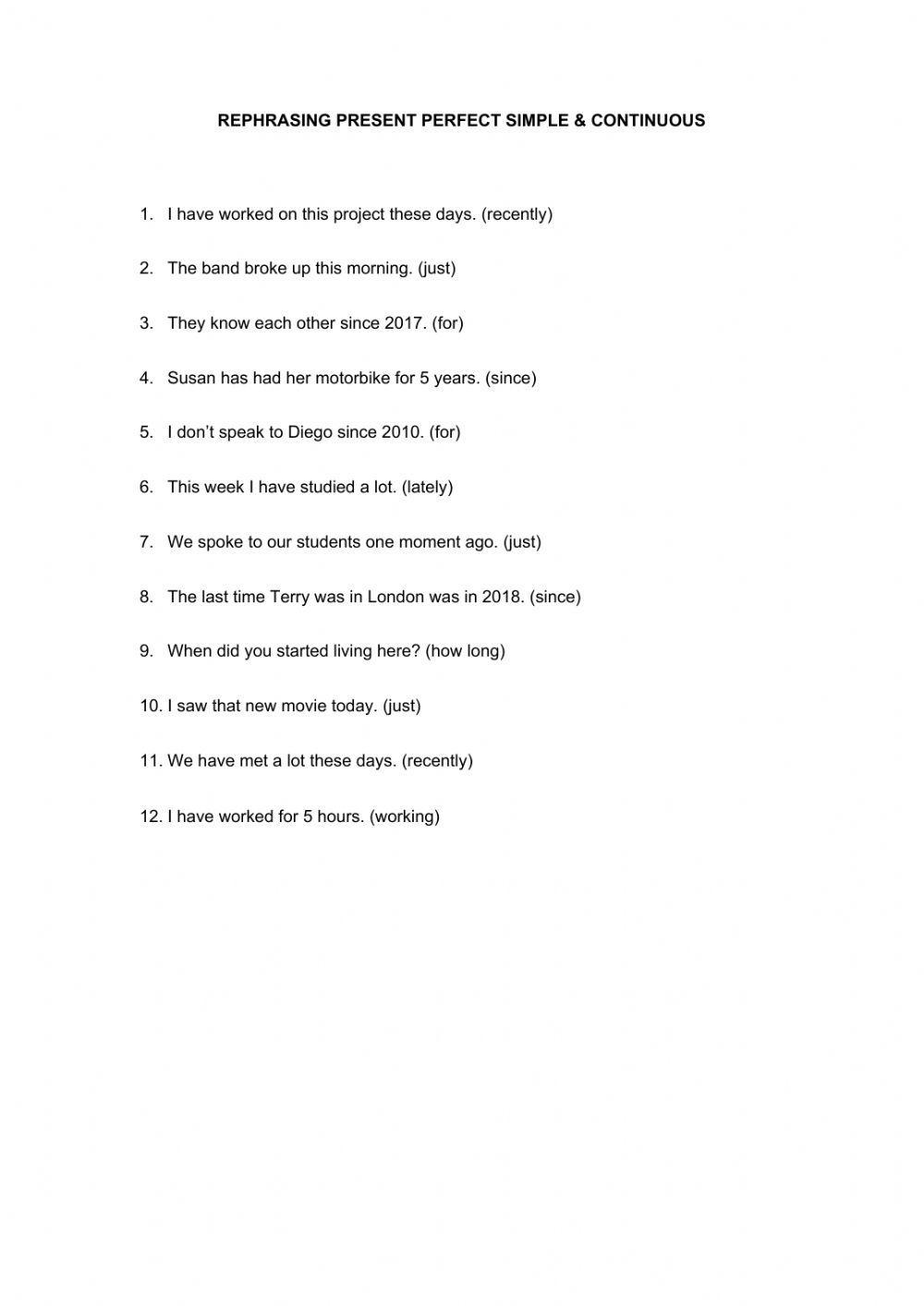 Rephrasing pres… | Free Interactive Worksheets | 514426