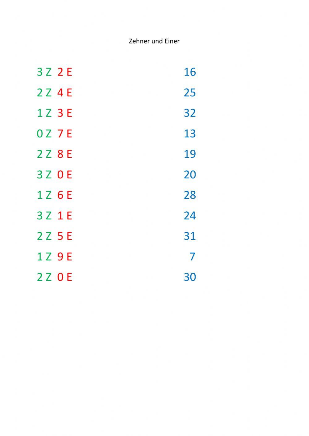 Zehner und Einer worksheet | Live Worksheets