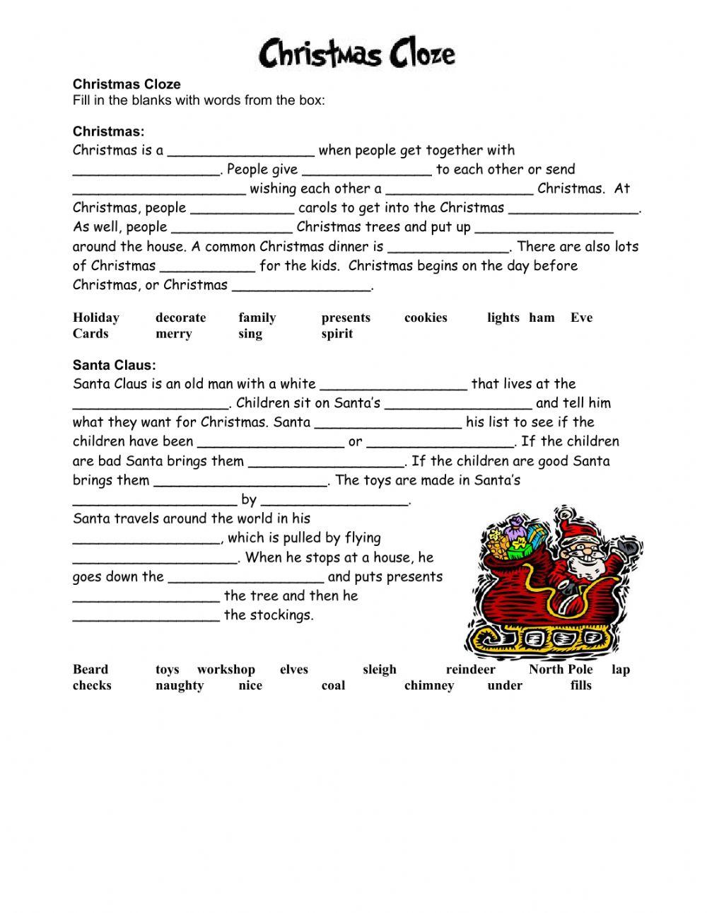 Christmas Cloze | Free Interactive Worksheets | 514975