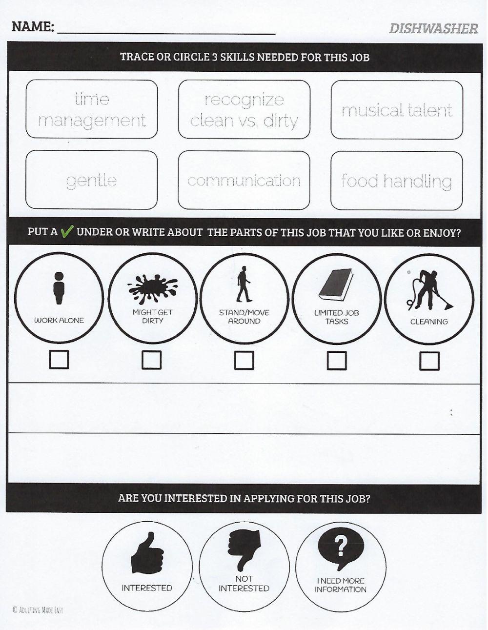 Job Skills: Dishwasher online exercise for | Live Worksheets