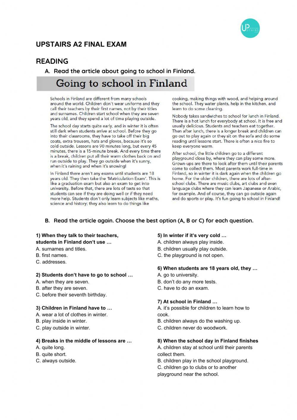 A2 FINAL EXAM online exercise for | Live Worksheets