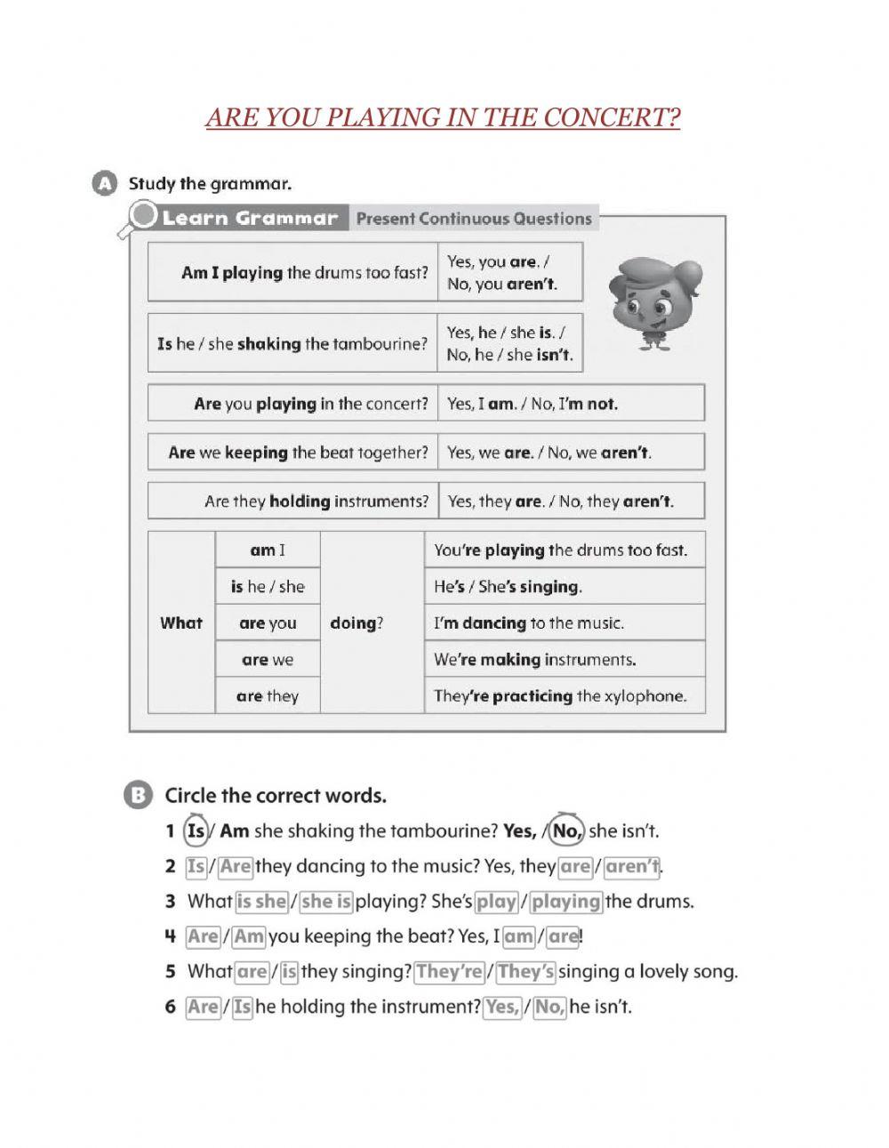 Are you playing in the concert? worksheet | Live Worksheets