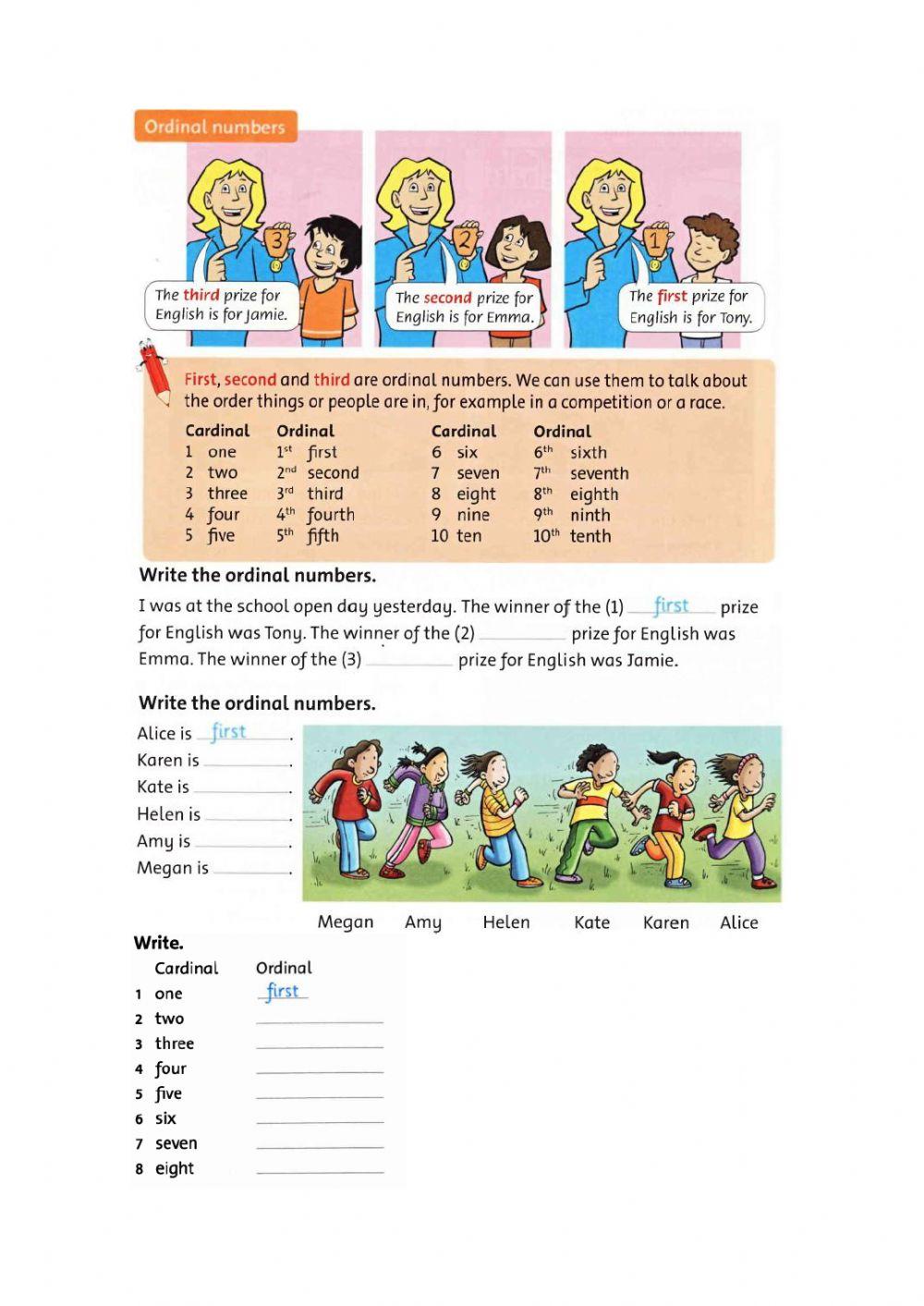Ordinal numbers online exercise for family and friends 2 | Live Worksheets