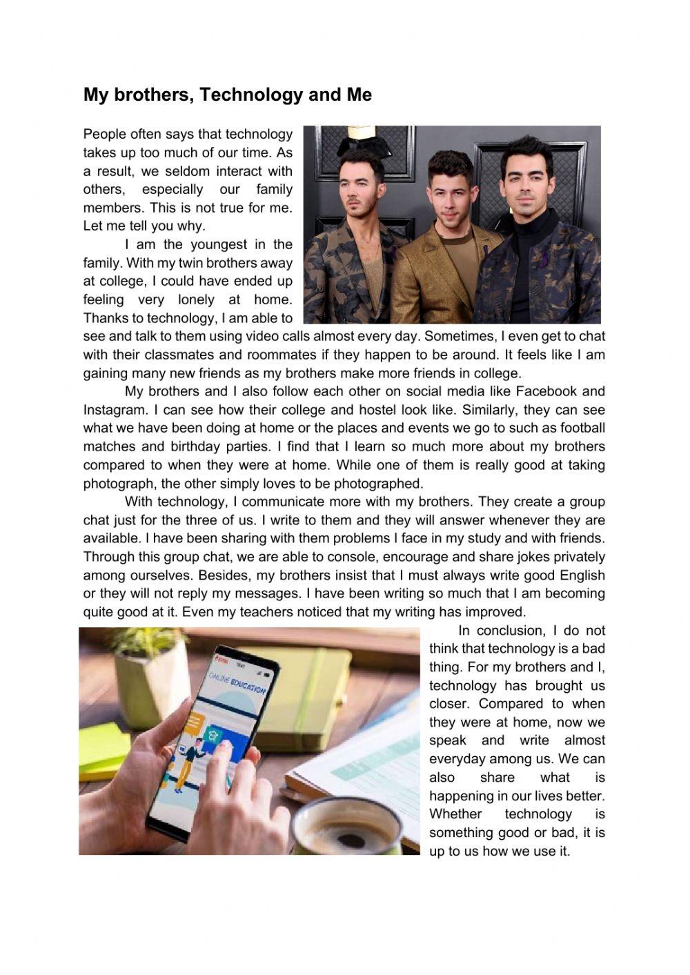 My brothers, technology and me worksheet | Live Worksheets