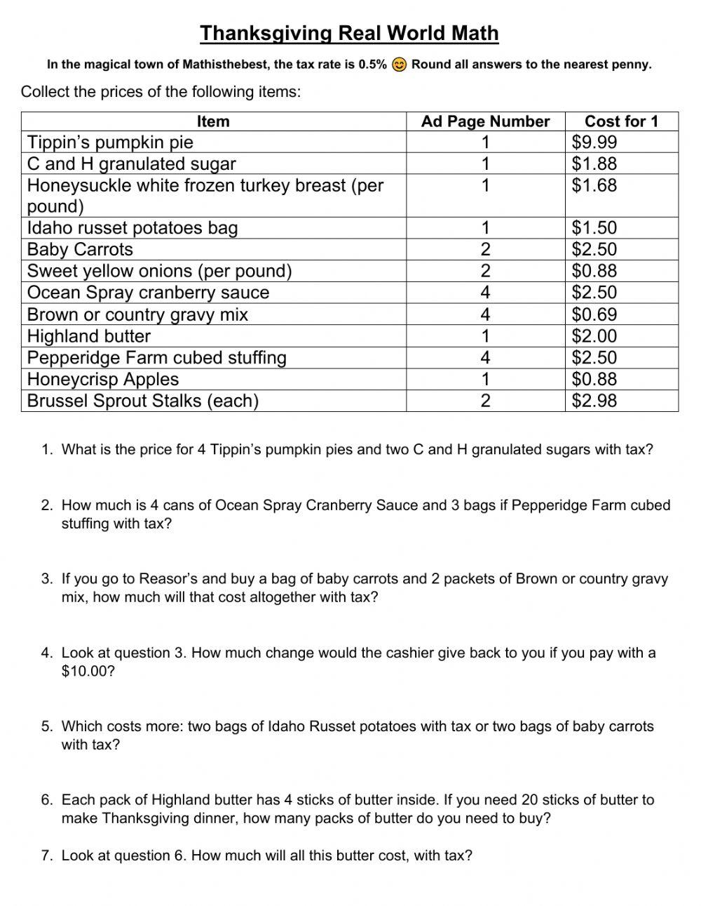 Thanksgiving Math PA Worksheet Live Worksheets thanksgiving-math-pa-worksheet-live-worksheets